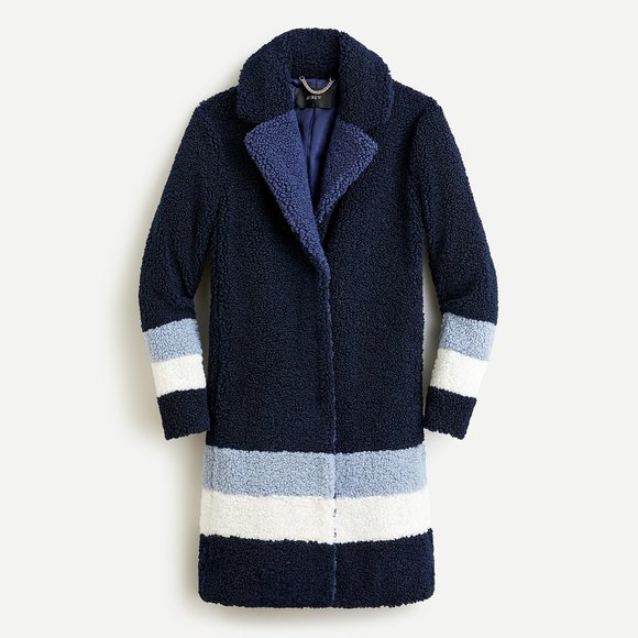J. Crew | Jackets & Coats | Nwt Xsp Xxs J Crew Teddy Sherpa Topcoat In Colorblock Blue Multi ...